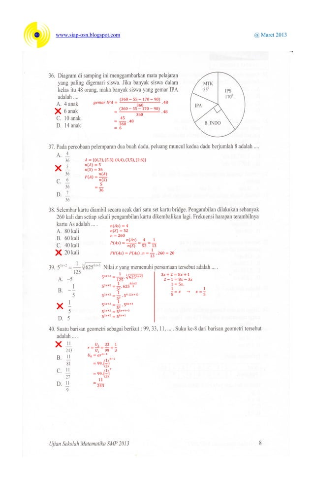 Ujian sekolah matematika smp 2013 kelas 9 dinas pendidikan kabupaten sampang | PDF