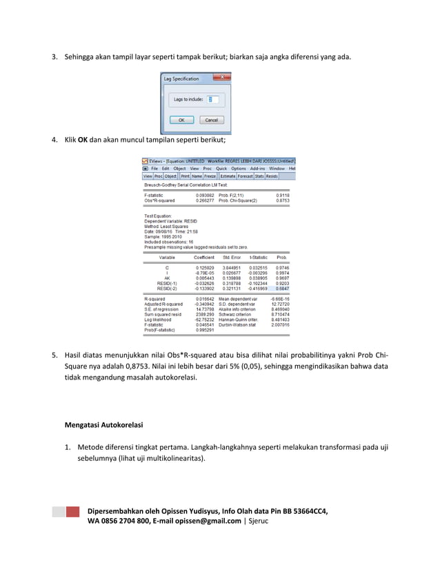 Analisis Uji asumsi klasik dengan Eviews | PDF