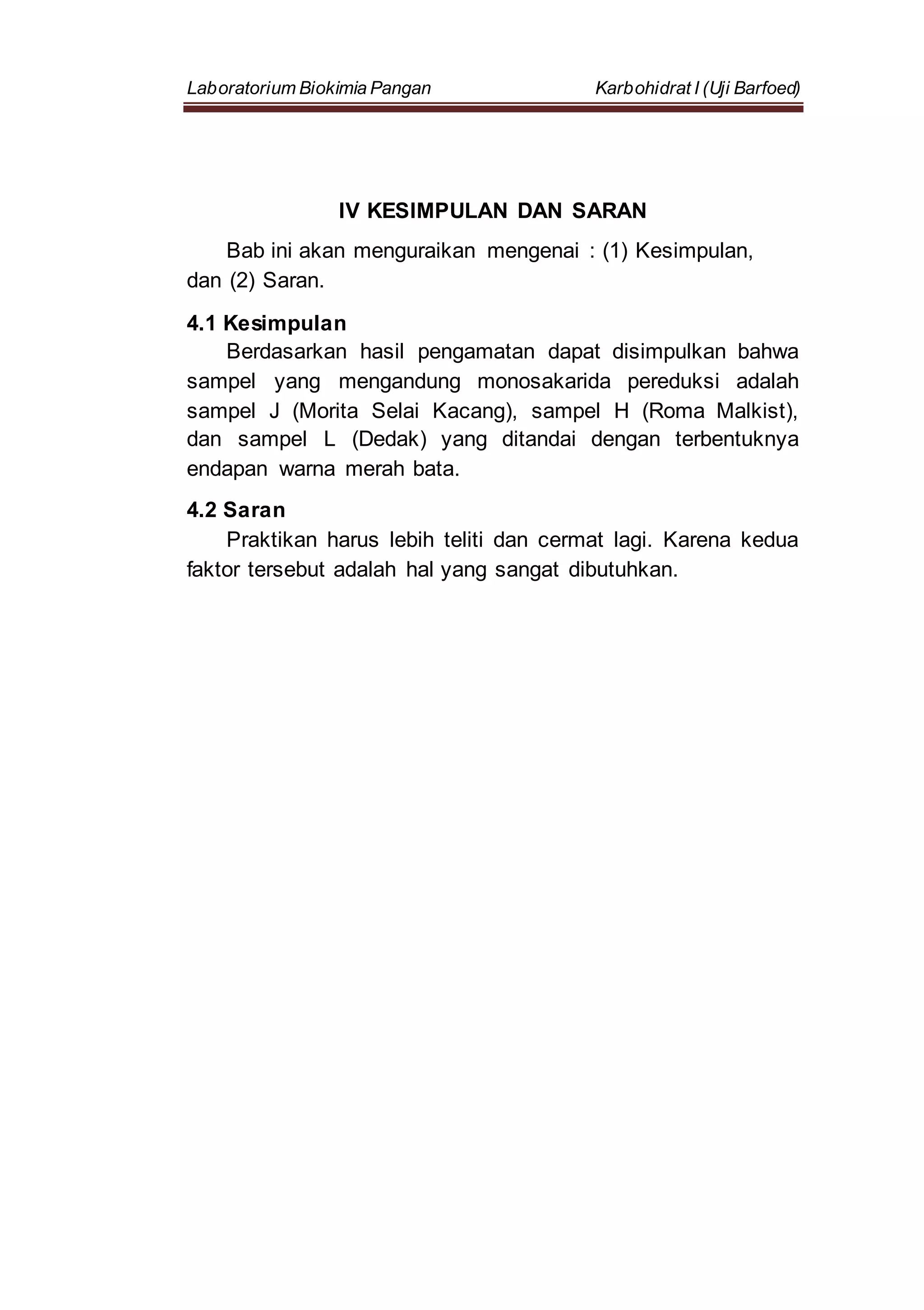 Biokimia Pangan - Uji barfoed | DOCX
