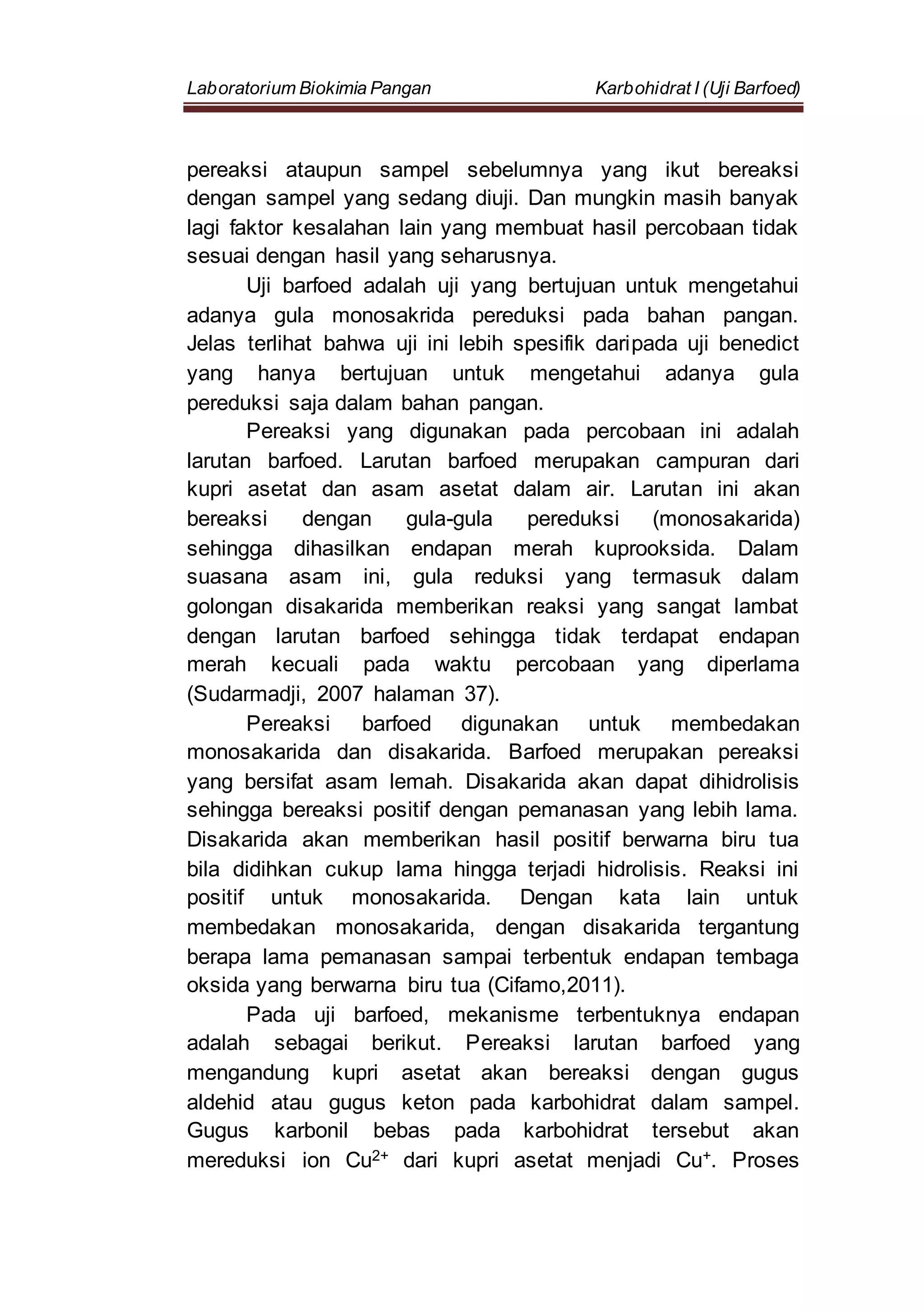Biokimia Pangan - Uji barfoed | DOCX