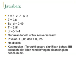 Uji Beda Dua Mean Dependen | PPT