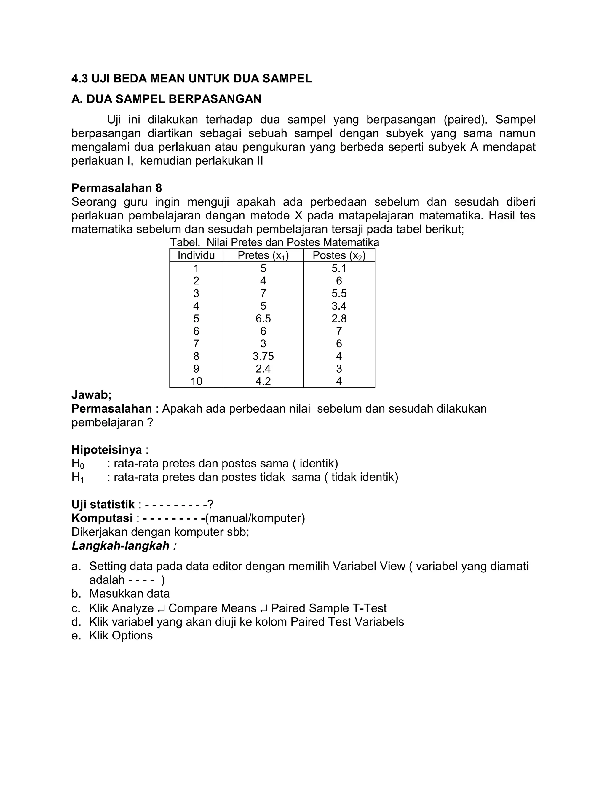 Uji beda rata rataa stai 2010 | PDF