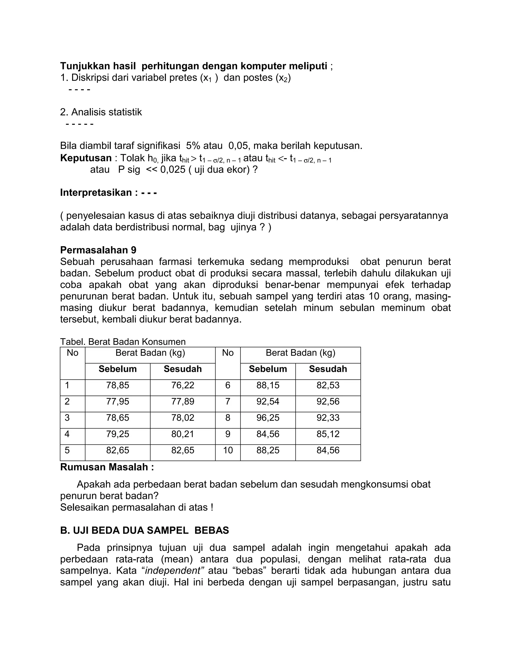 Uji beda rata rataa stai 2010 | PDF