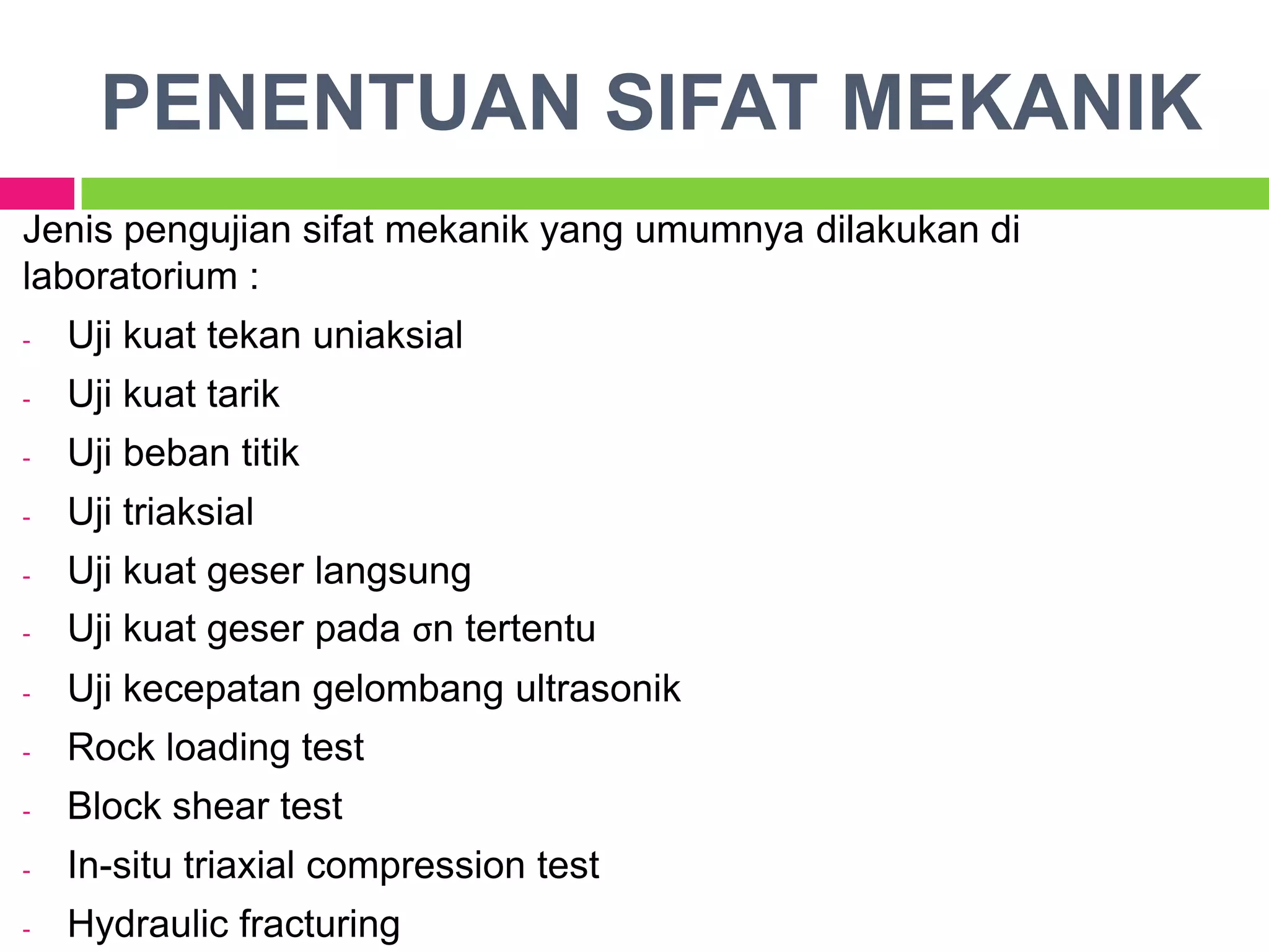 Uji berat titik (point load test) UNPAR | PPTX