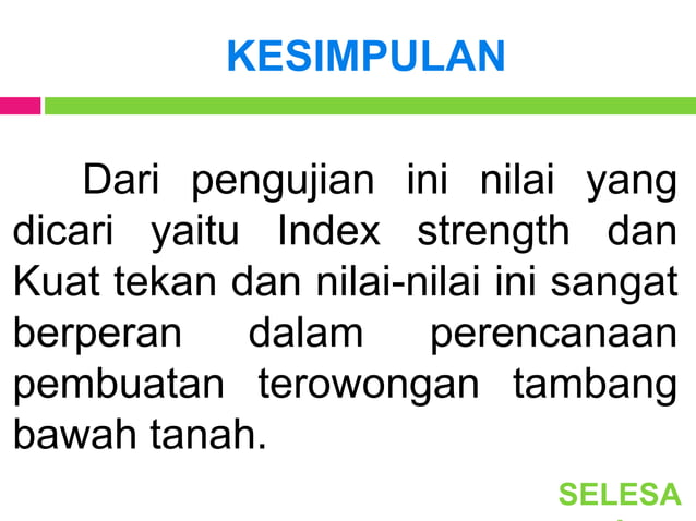 Uji berat titik (point load test) UNPAR | PPTX
