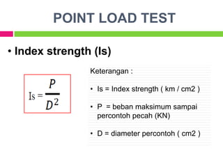 Uji berat titik (point load test) UNPAR | PPTX