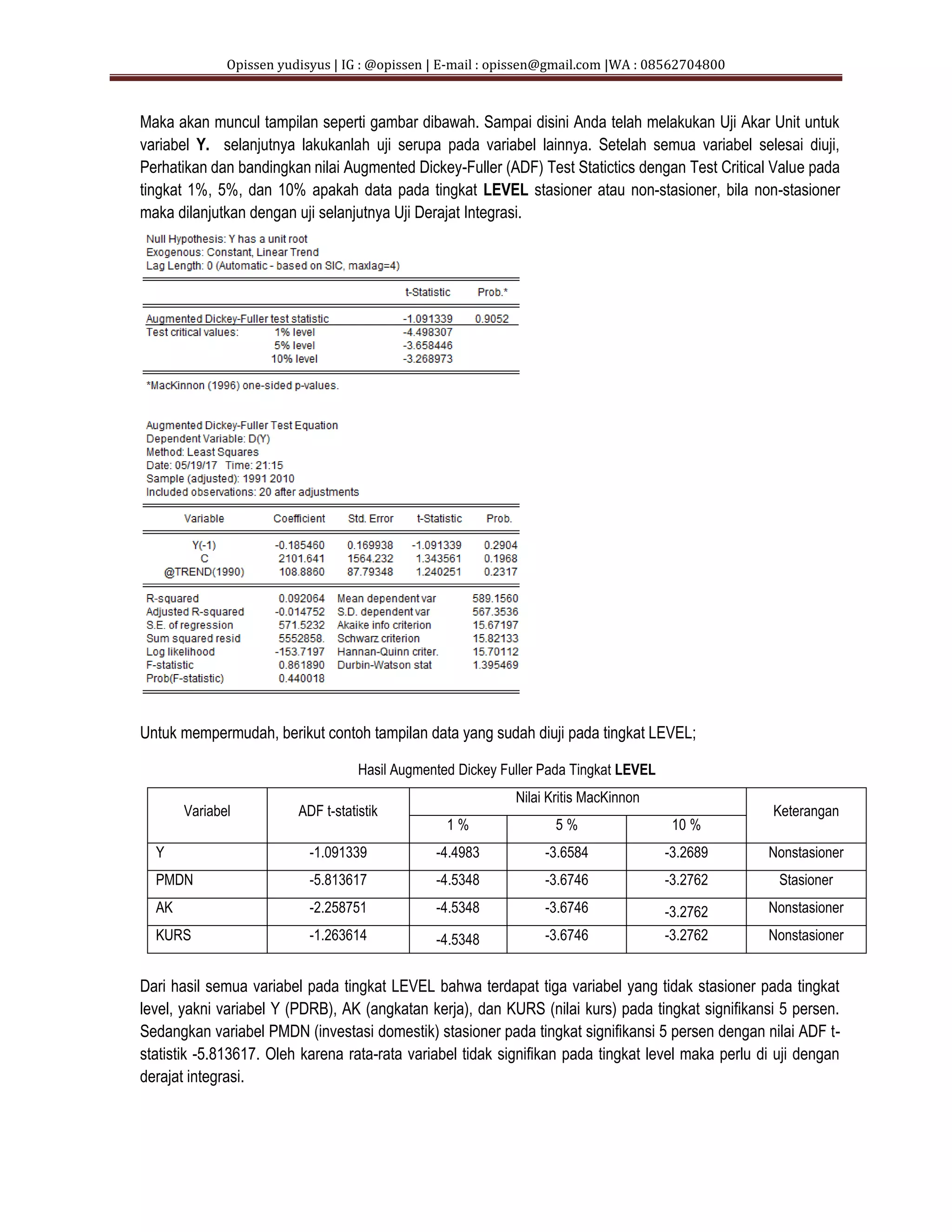 Uji error correction model (ecm) dengan eviews | PDF