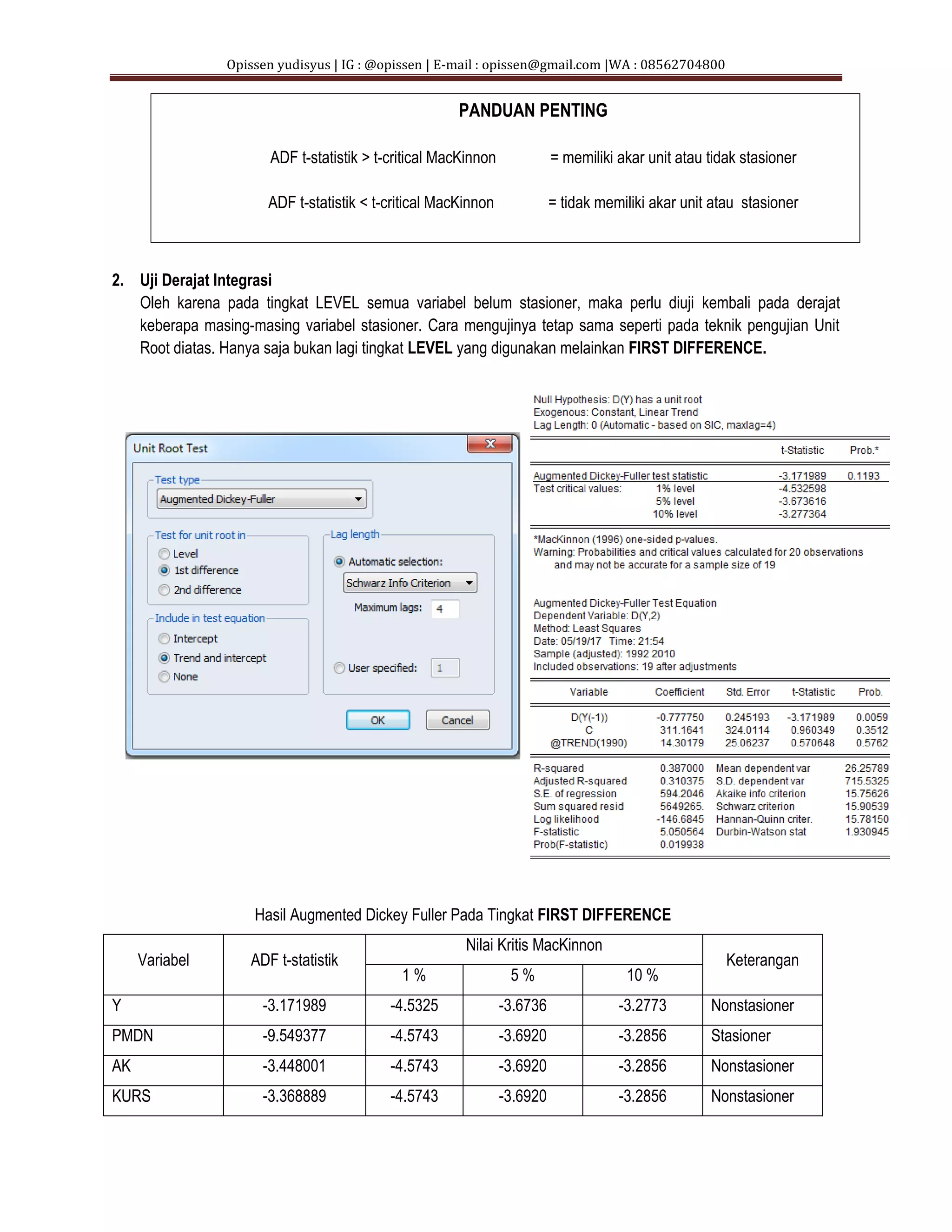Uji error correction model (ecm) dengan eviews | PDF