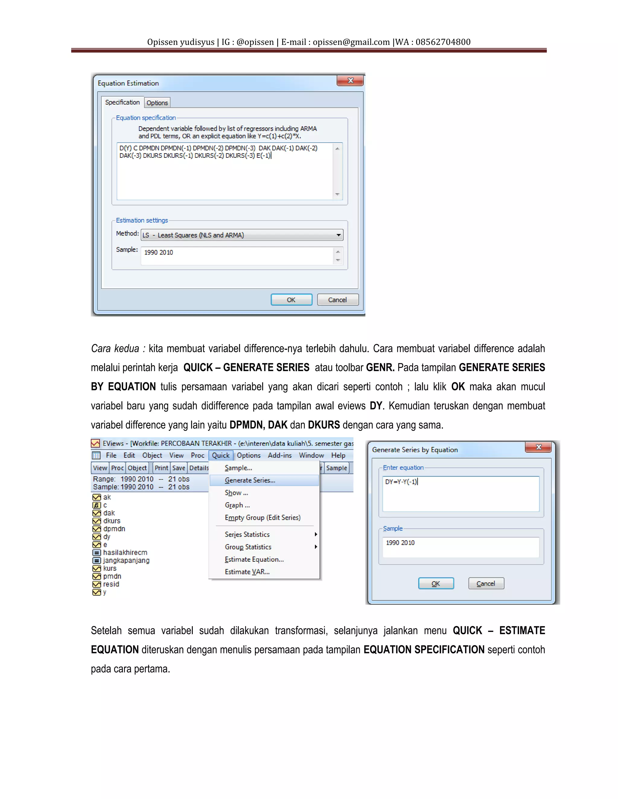 Uji error correction model (ecm) dengan eviews | PDF