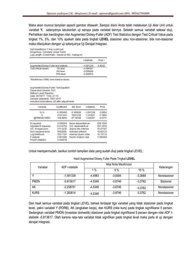 Uji error correction model (ecm) dengan eviews | PDF