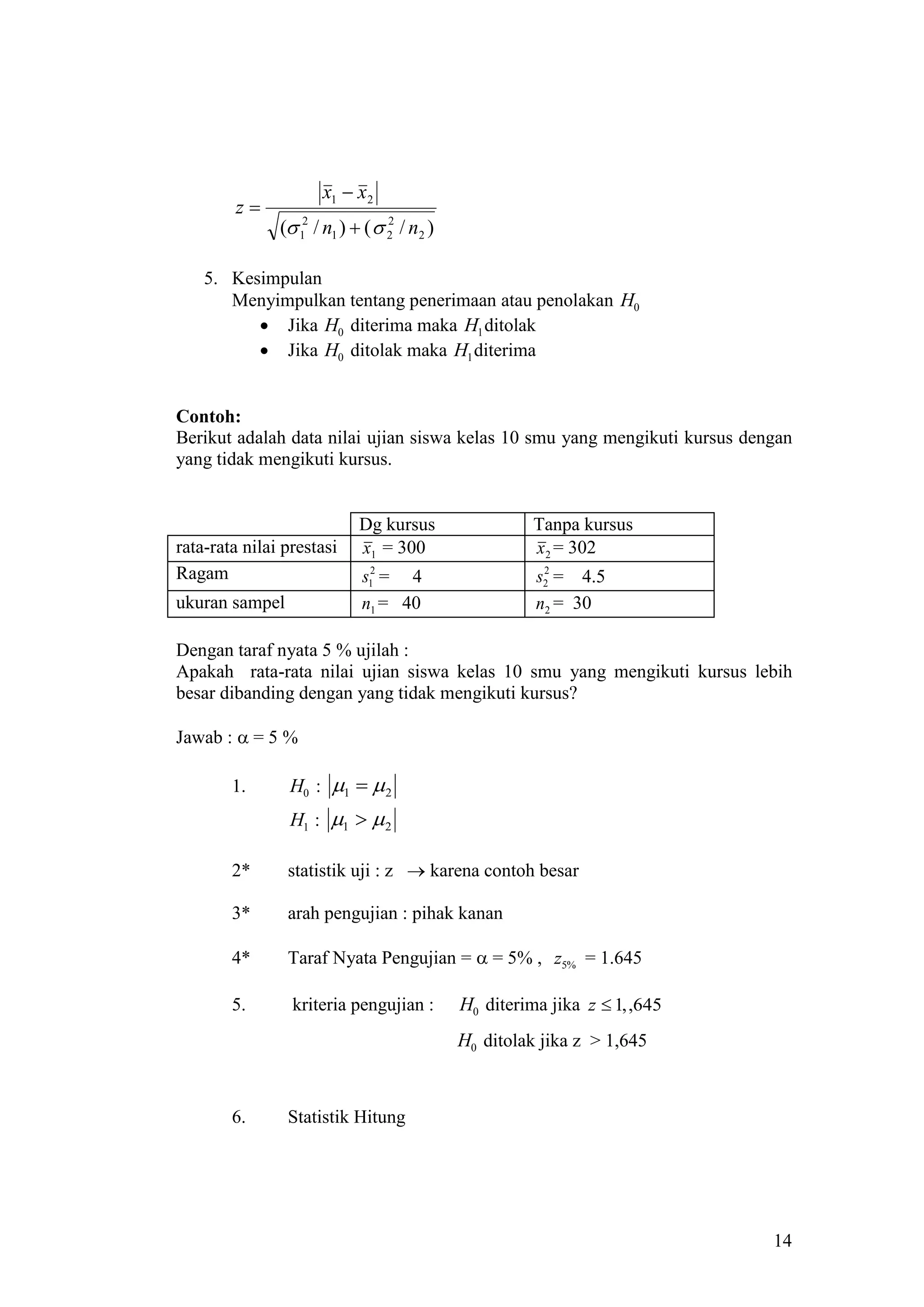 Uji hipotesis 1 & 2 rata rata | DOCX