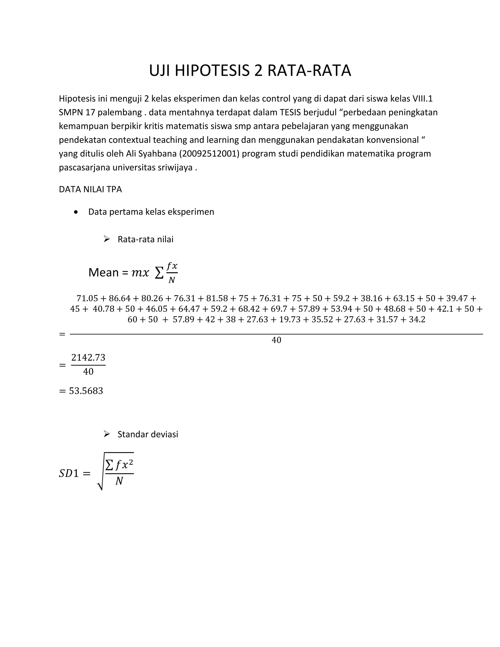 Uji hipotesis 2 rata-rata | PDF