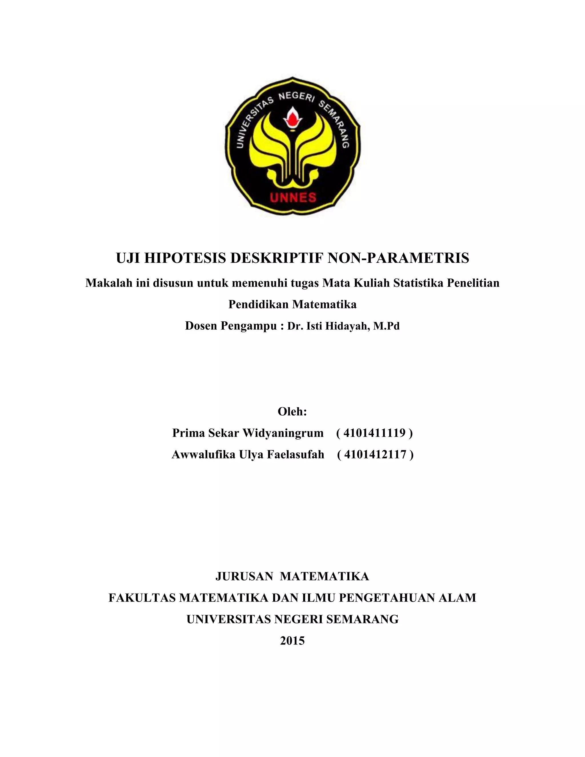 Uji hipotesis deskriptif non parametris | PDF