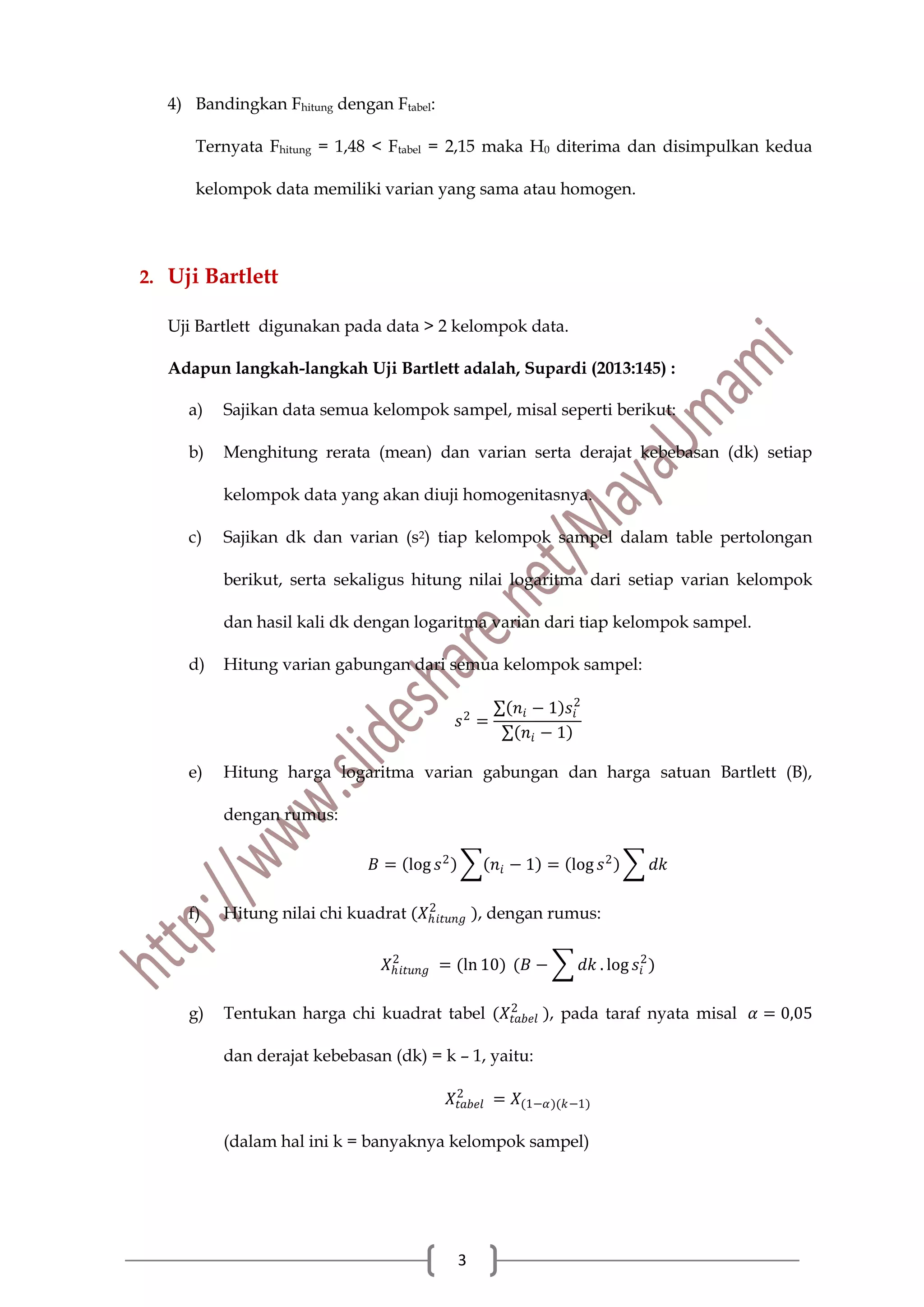 Rumus Manual Uji homogenitas | PDF