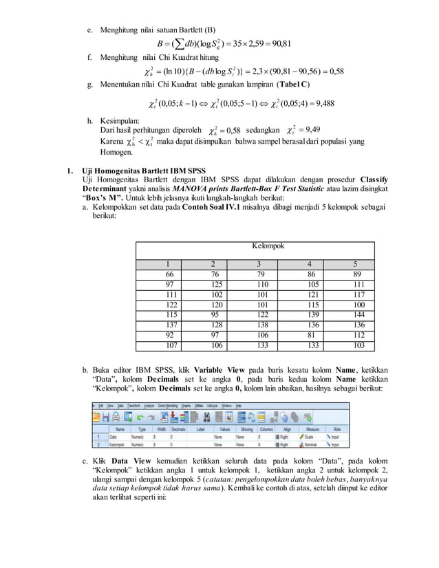 UJI HOMOGENITAS BARTLETT MANUAL VS SPSS | DOCX
