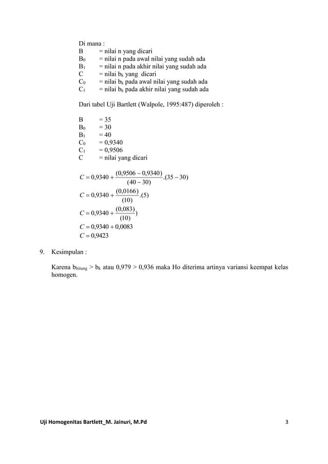 Uji homogenitas Bartlett | PDF