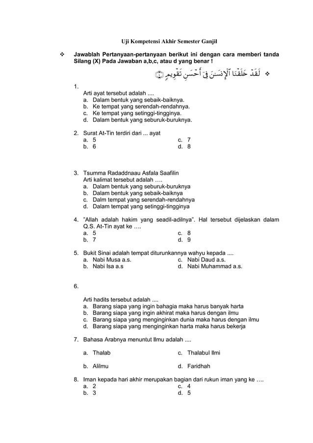 Uji Kompetensi Akhir Semester Ganjil Kelas 9 | PDF