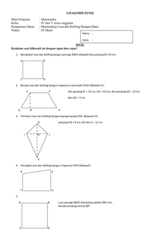 Uji kompetensi luas dan keliling bangun datar | PDF
