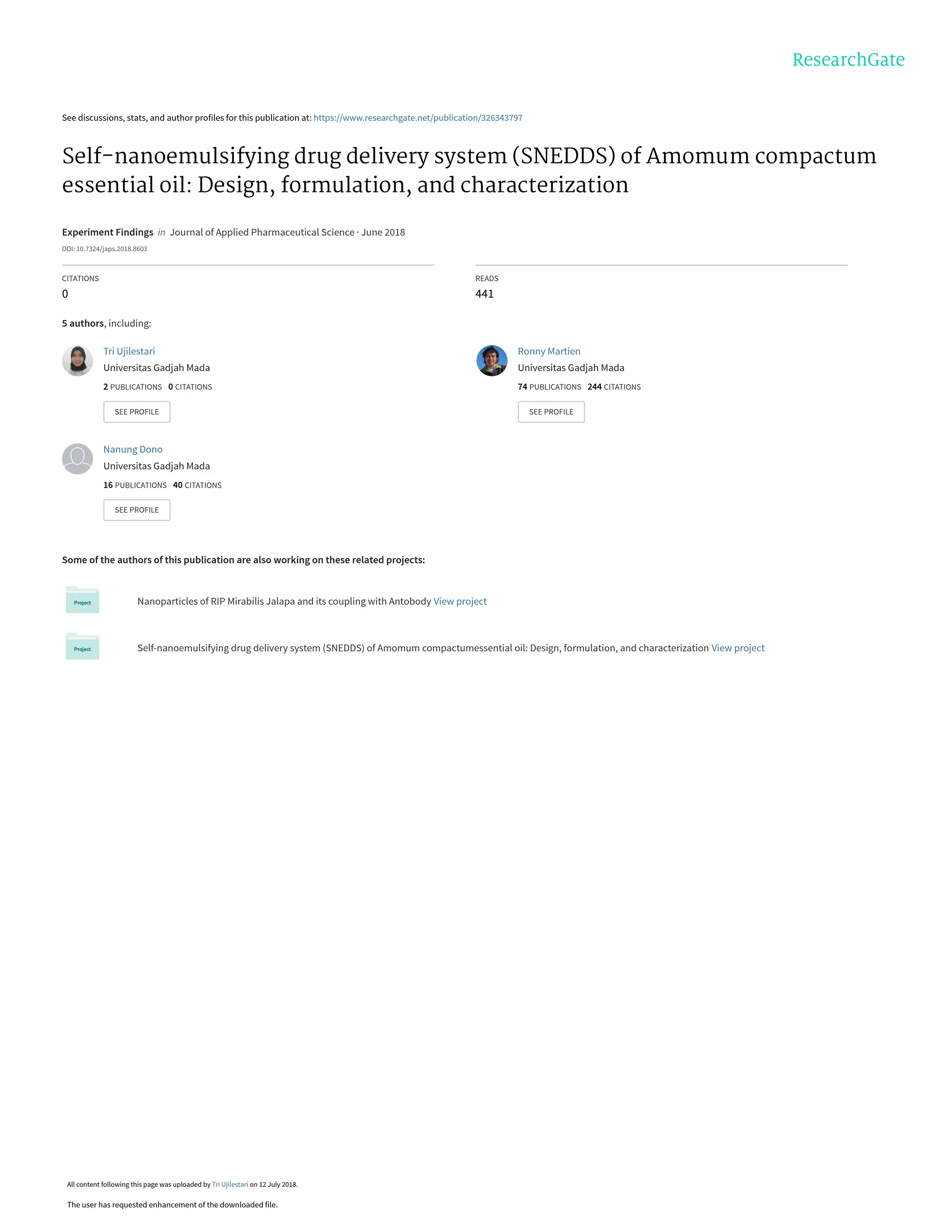 Self Nanoemulsifying Drug Delivery System Snedds Of Amomum Compactum Essential Oil Design