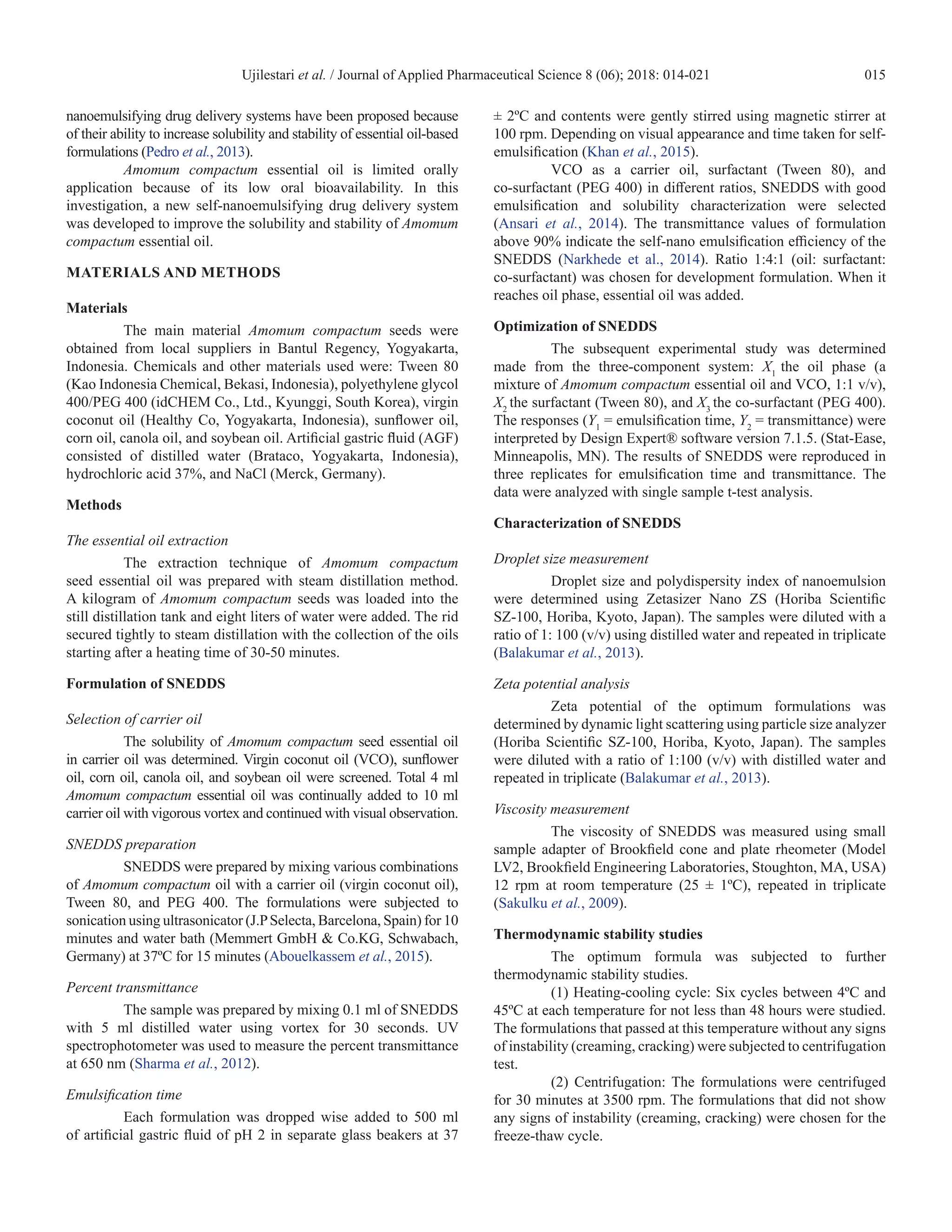 Self Nanoemulsifying Drug Delivery System Snedds Of Amomum Compactum