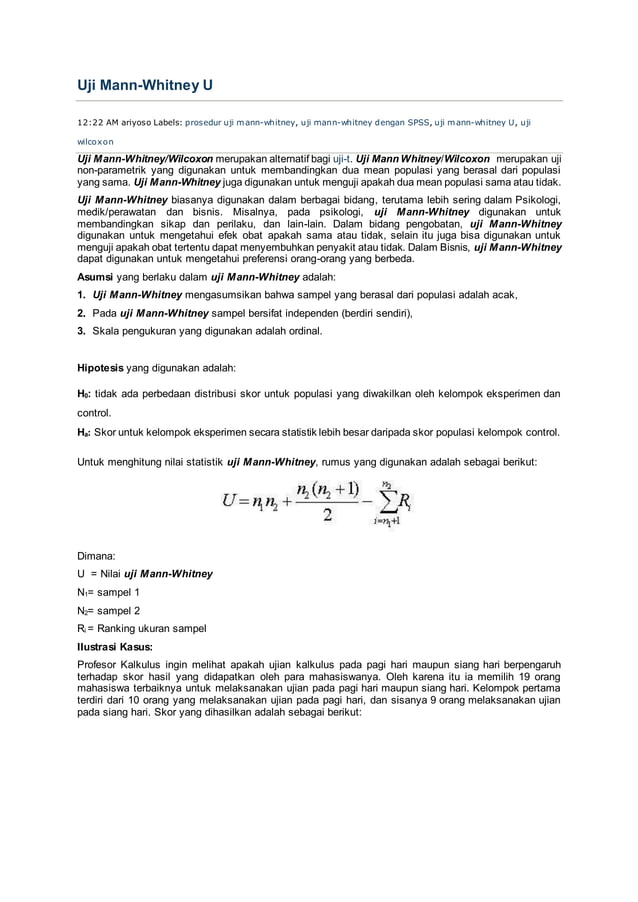 Uji mann-whitney | DOCX