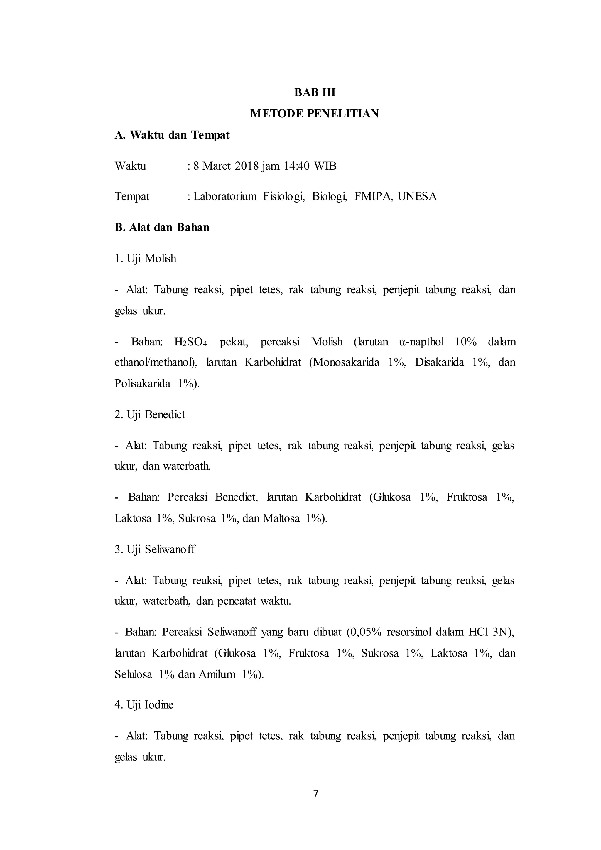 Laporan Biokimia Praktikum Karbohidrat: Uji Molish, Uji Benedict, Uji ...
