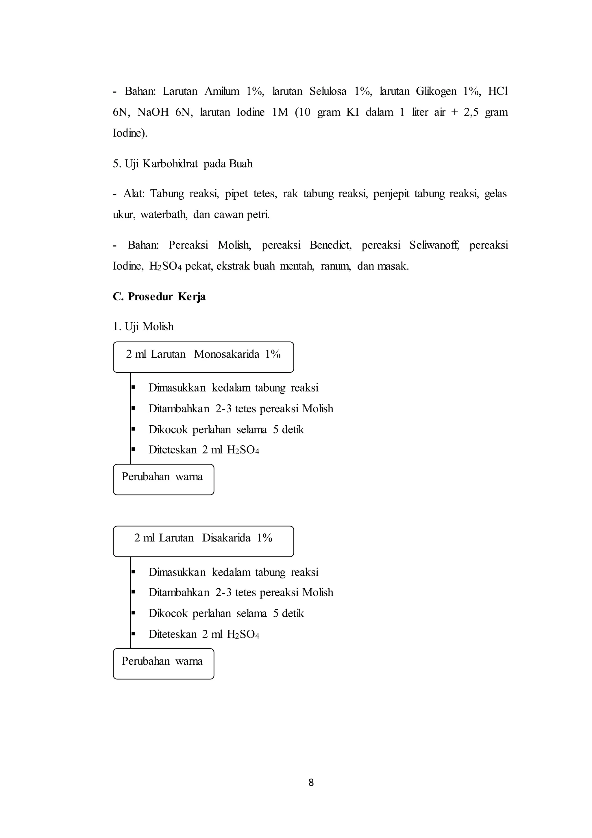 Laporan Biokimia Praktikum Karbohidrat: Uji Molish, Uji Benedict, Uji ...