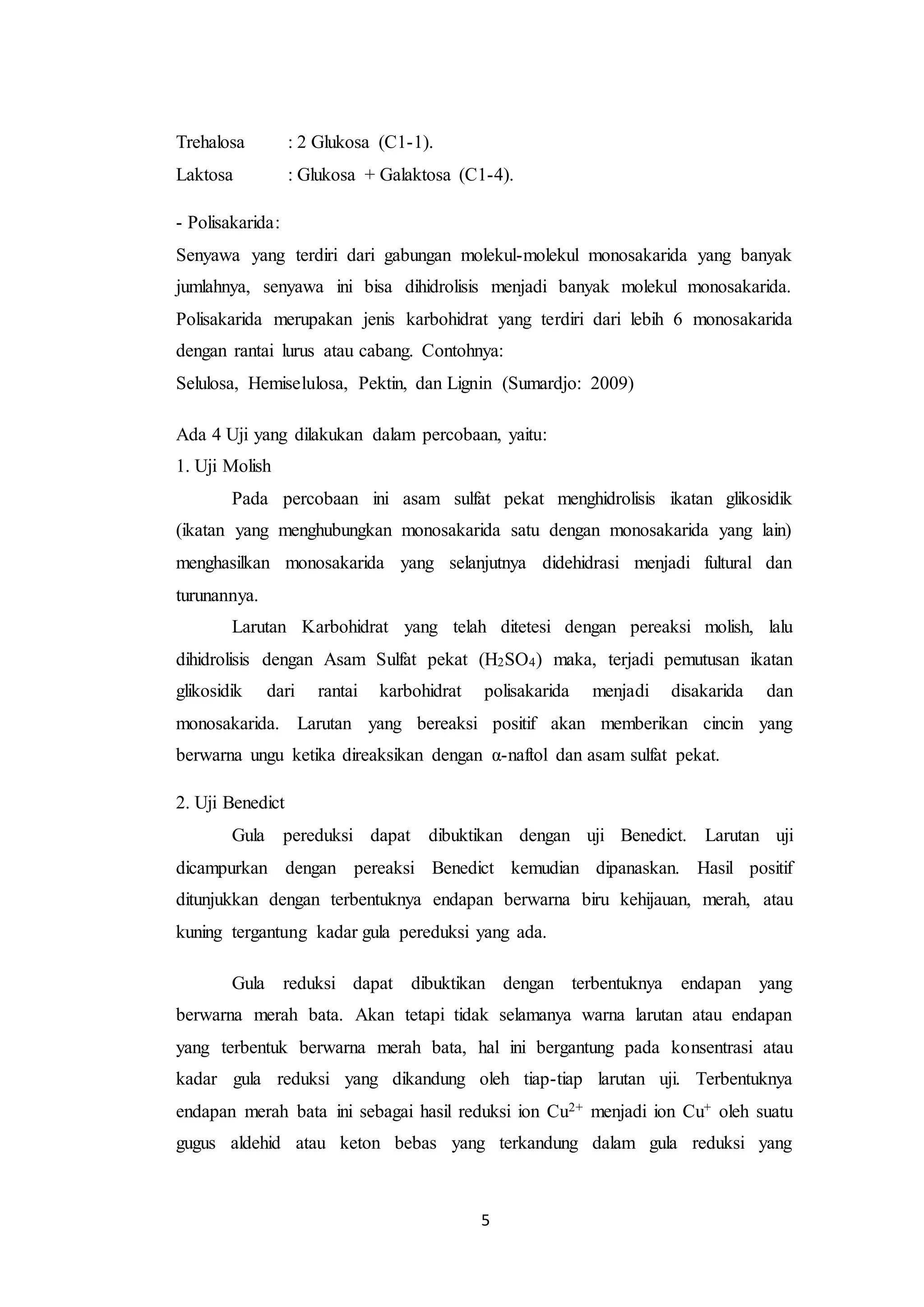 Laporan Biokimia Praktikum Karbohidrat: Uji Molish, Uji Benedict, Uji ...