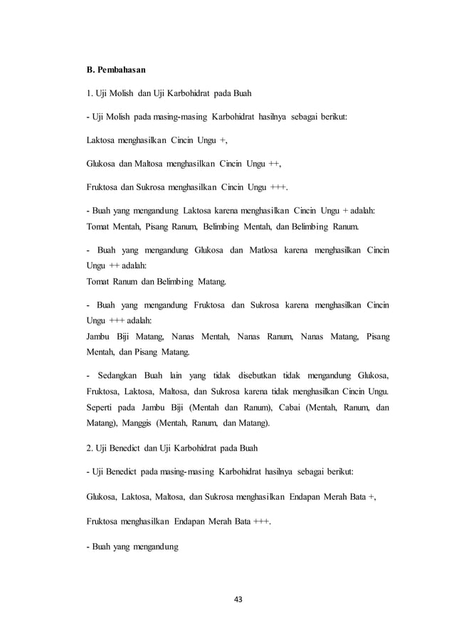 Laporan Biokimia Praktikum Karbohidrat: Uji Molish, Uji Benedict, Uji ...