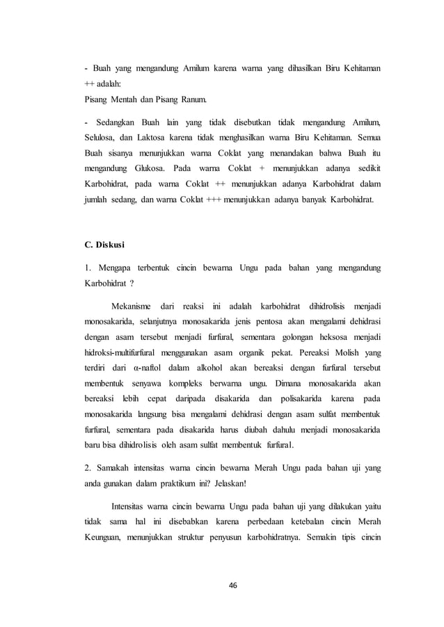 Laporan Biokimia Praktikum Karbohidrat: Uji Molish, Uji Benedict, Uji ...
