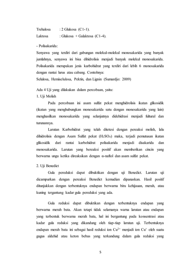 Laporan Biokimia Praktikum Karbohidrat: Uji Molish, Uji Benedict, Uji ...