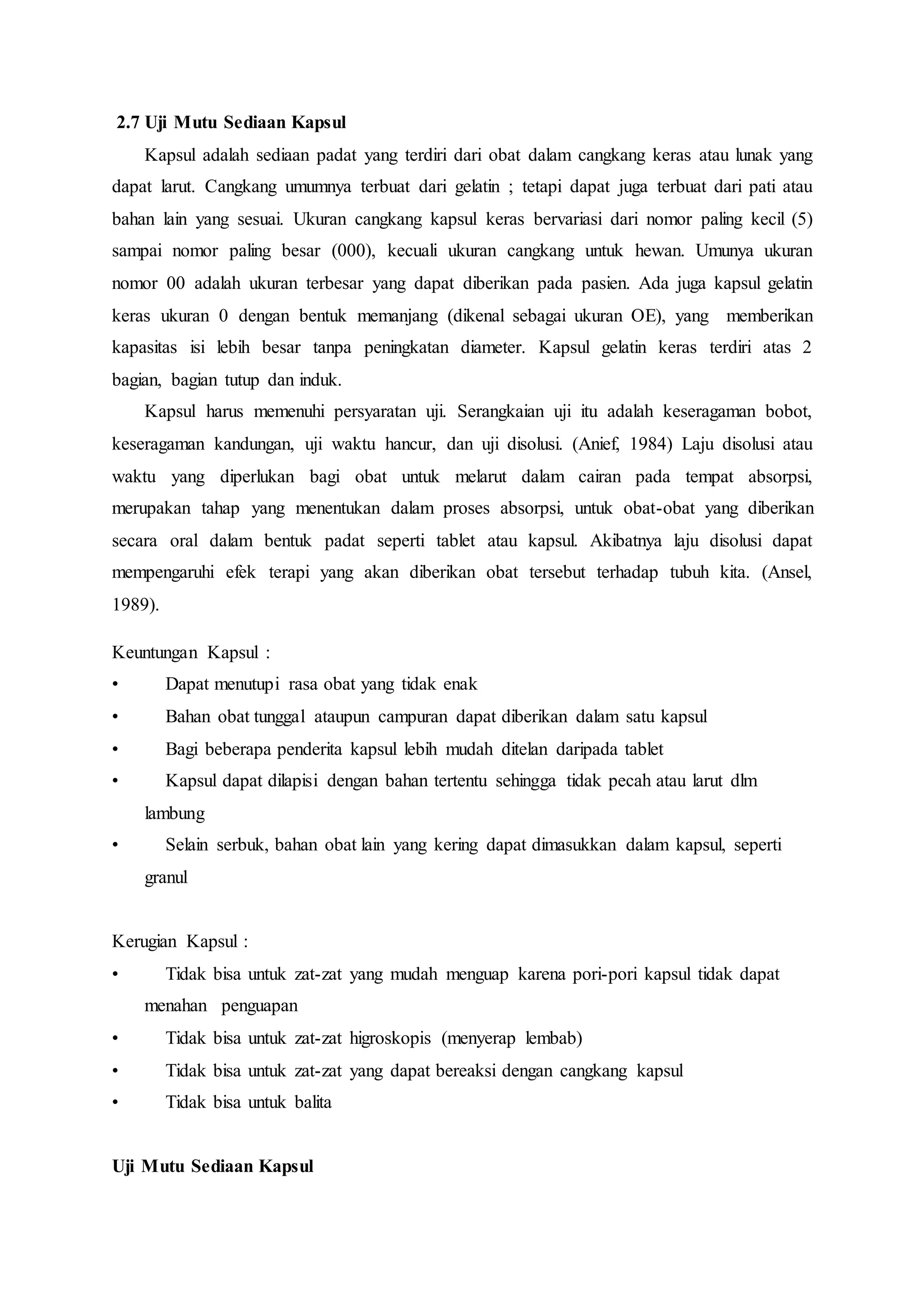 Uji mutu sediaan kapsul | DOCX