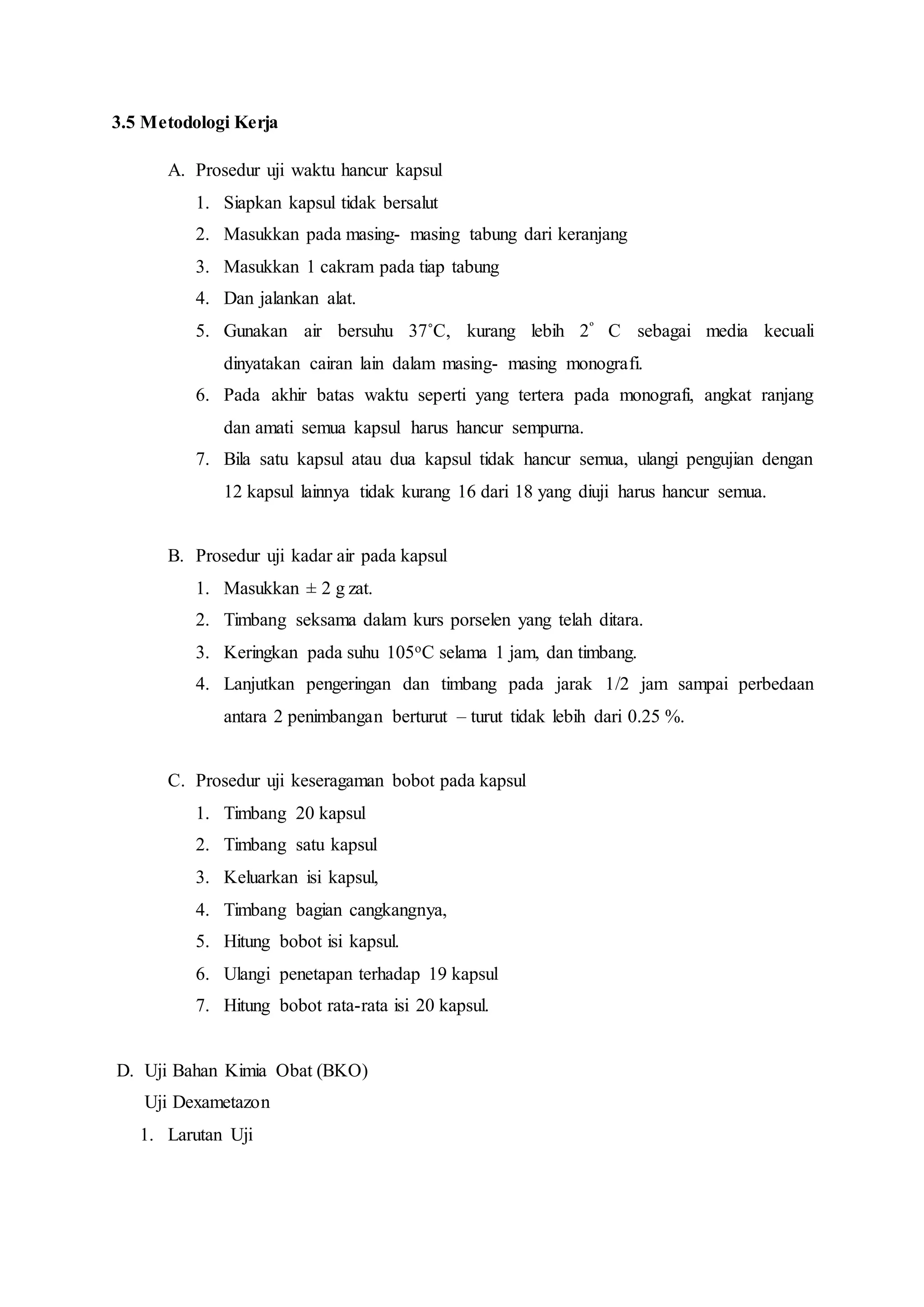 Uji mutu sediaan kapsul | DOCX