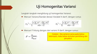 Uji normalitas dan uji homogenitas | PPTX