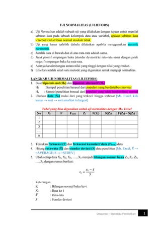 Uji Normalitas Liliefors Menggunakan Microsoft Excel | PDF