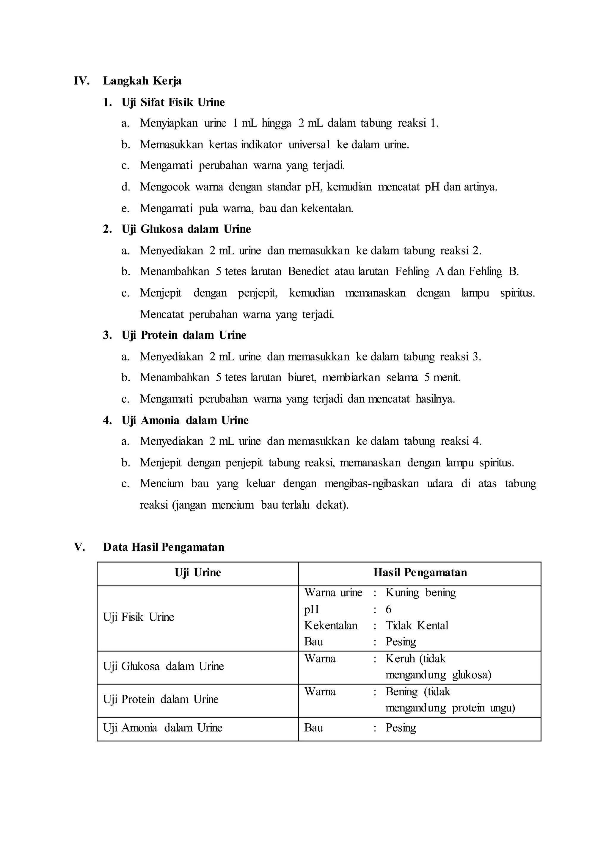 Uji sifat fisik urine dan kandungan zat dalam urine | DOCX