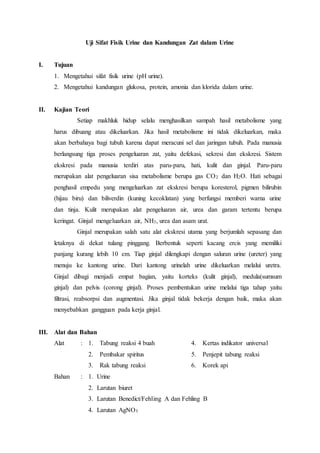 Uji sifat fisik urine dan kandungan zat dalam urine | DOCX