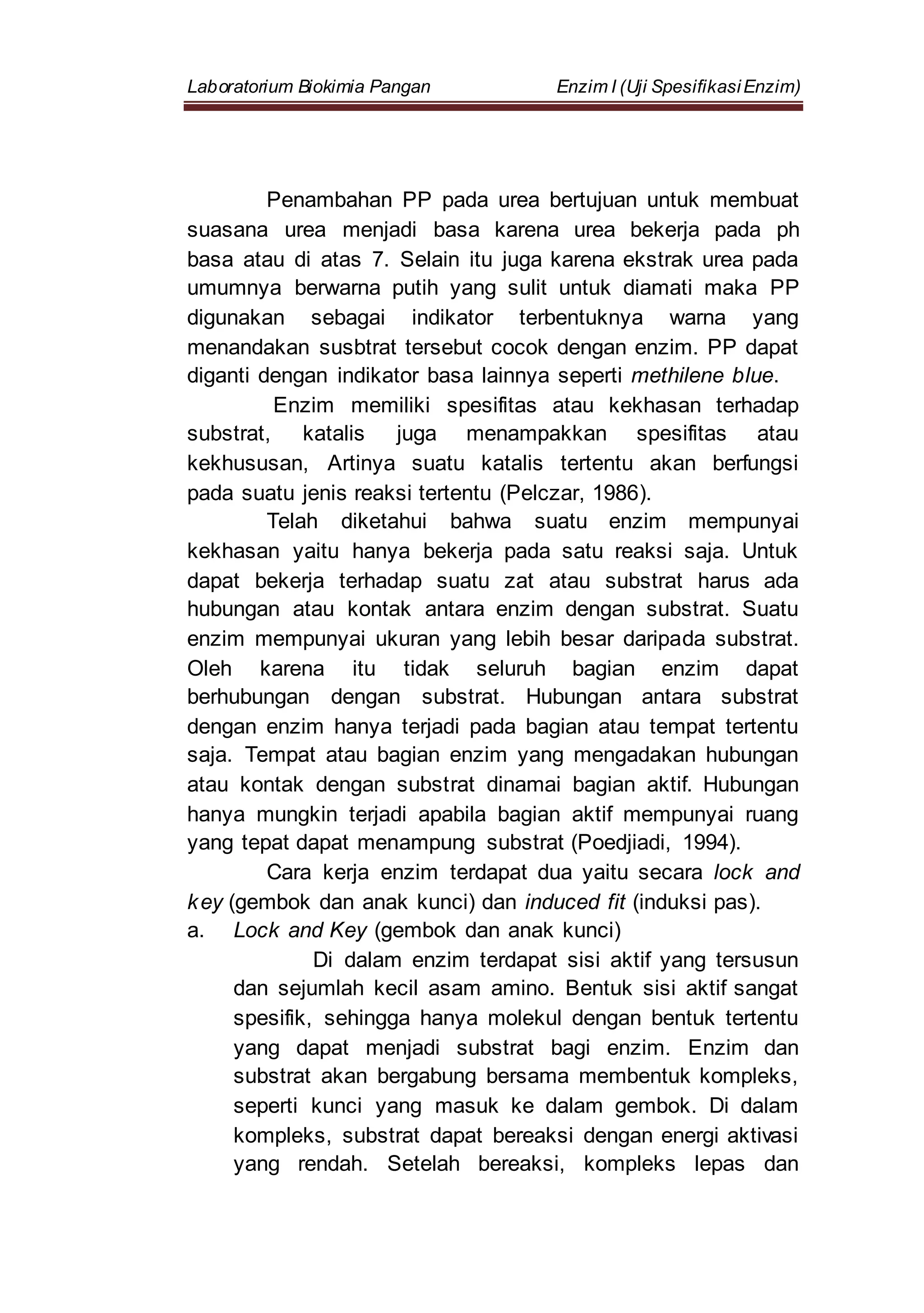 Uji Spesifikasi Enzim | DOCX