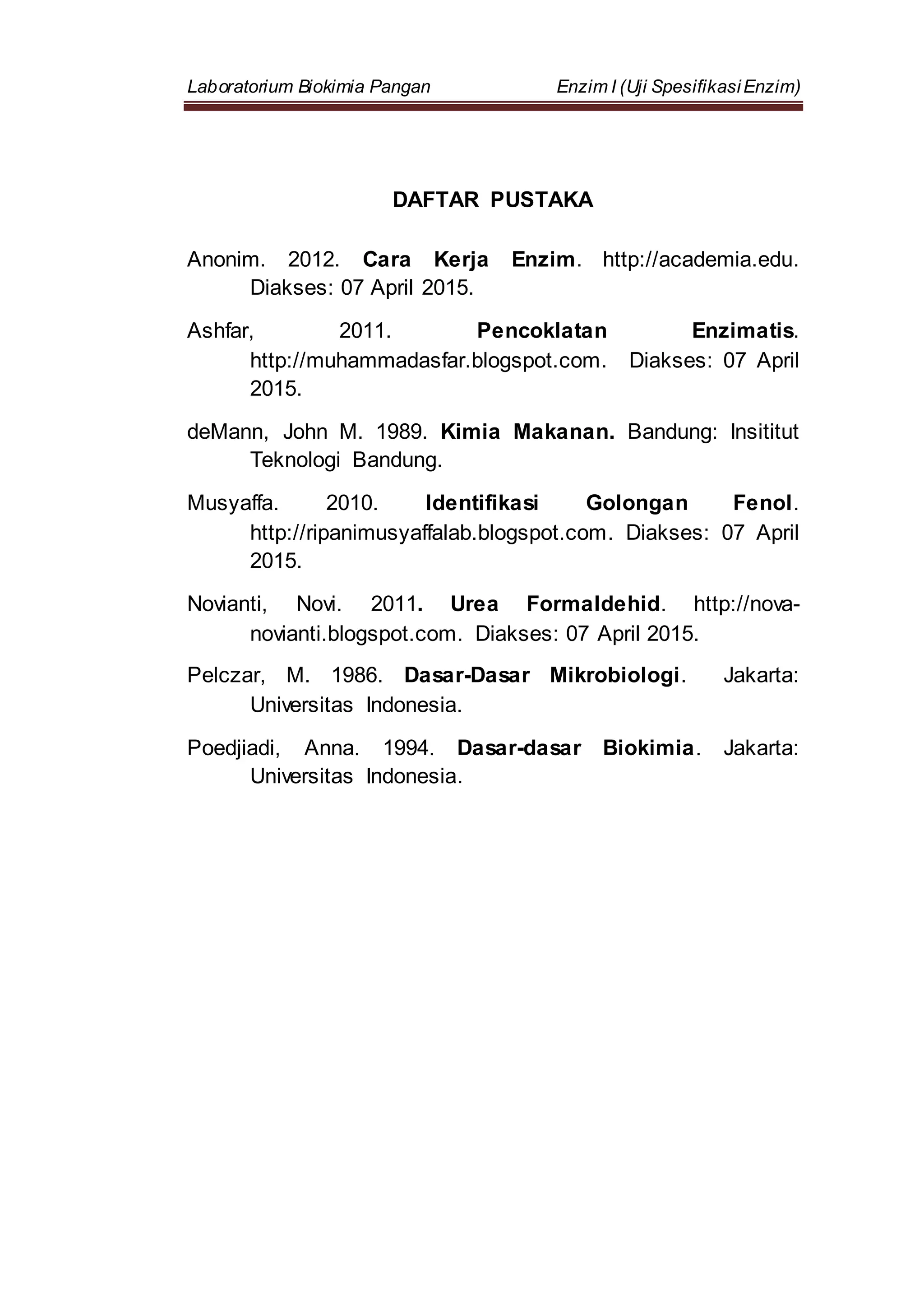 Uji Spesifikasi Enzim | DOCX