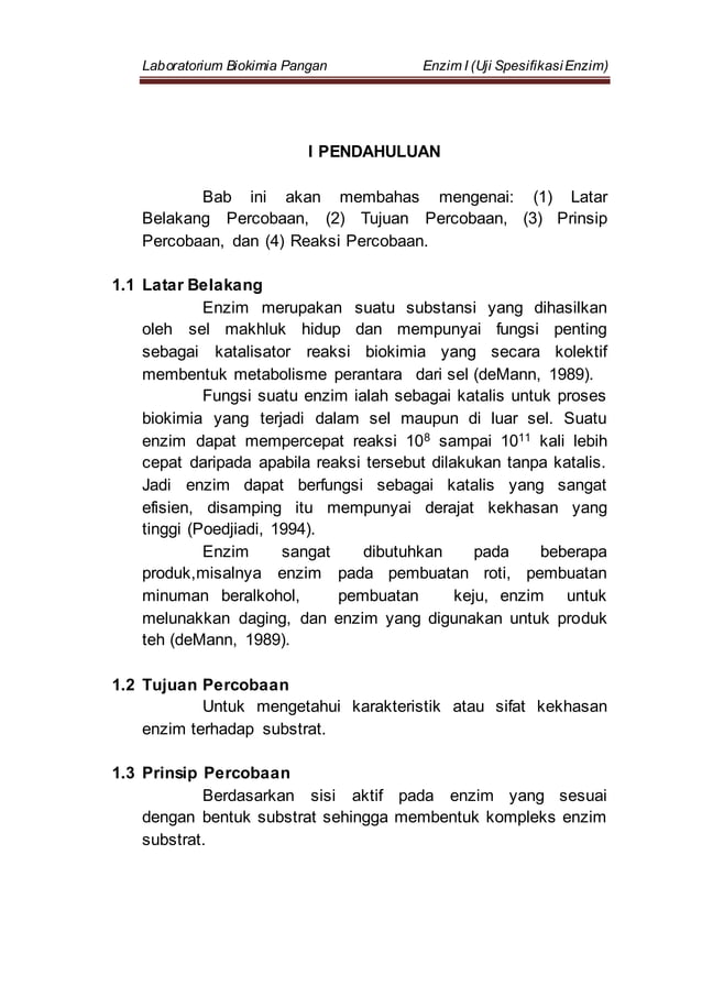 Uji Spesifikasi Enzim | DOCX