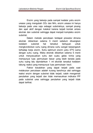 Uji Spesifikasi Enzim | DOCX