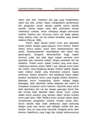 Uji Spesifikasi Enzim | DOCX