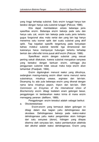 Uji Spesifikasi Enzim | DOCX