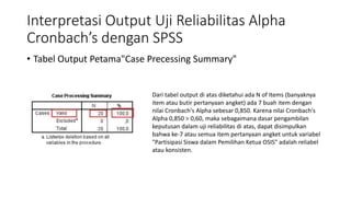 Uji Validitas dan Realibilitas SPSS dan Contoh | PPTX