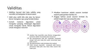 Contoh pengujian UJI VALIDITAS & RELIABILITAS | PPTX