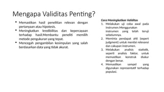 Contoh pengujian UJI VALIDITAS & RELIABILITAS | PPTX