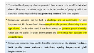 Somaclonal Variations and Its Role in Crop Improvement | PPTX