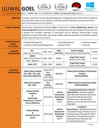 Ujjwal Goel CV (+91 9716623747, ujjwalgoel@gmail.com) | PDF