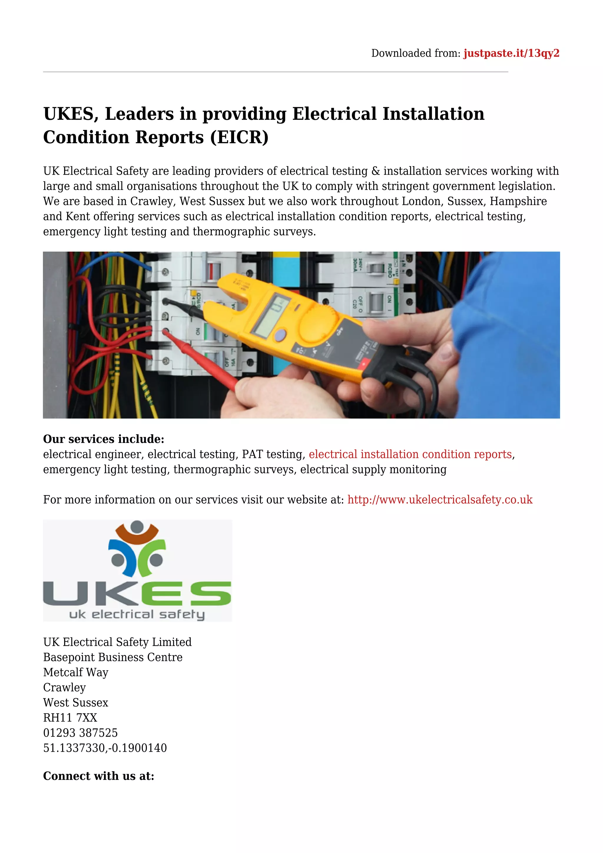 Leaders in providing Electrical Installation Condition Reports (EICR) | PDF