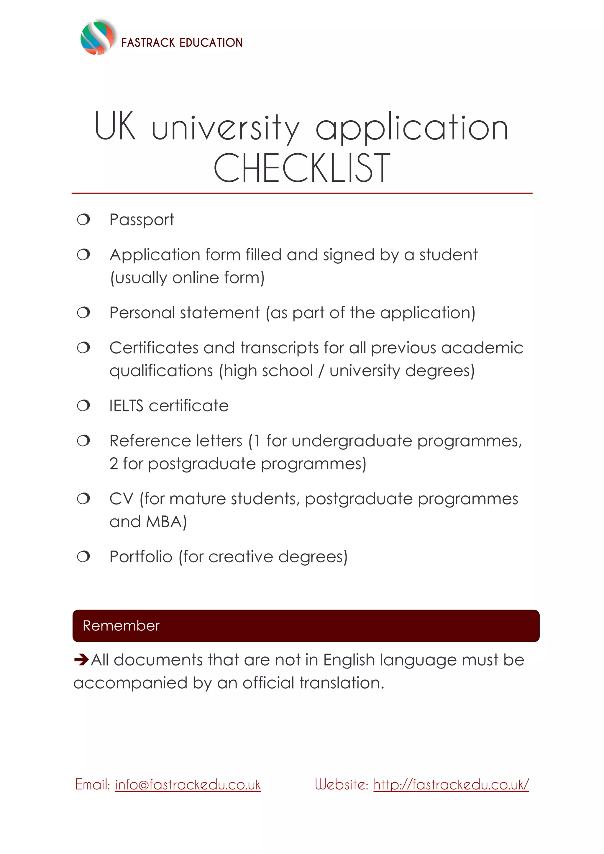Uk university-checklist | PDF